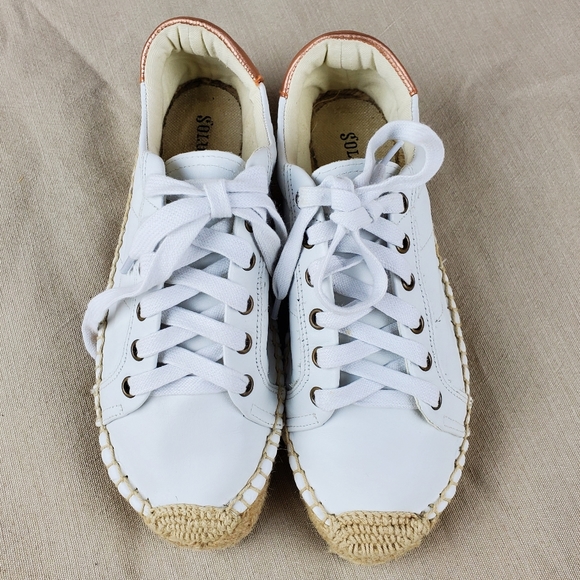 Soludos | Shoes | Soludos White Leather Lace Up Espadrille Sneakers ...